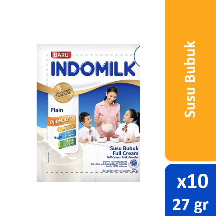 Jual Indomilk Full Cream Plain Sachet 27 gr x 10pcs | Shopee Indonesia