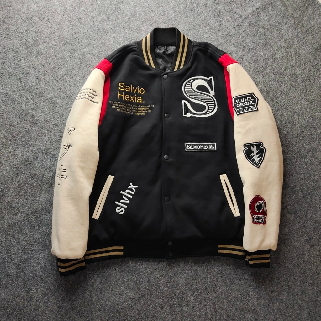 Jual Varsity Jacket HITAM CREAM Jaket Varsity Pria Premium Nascar ...