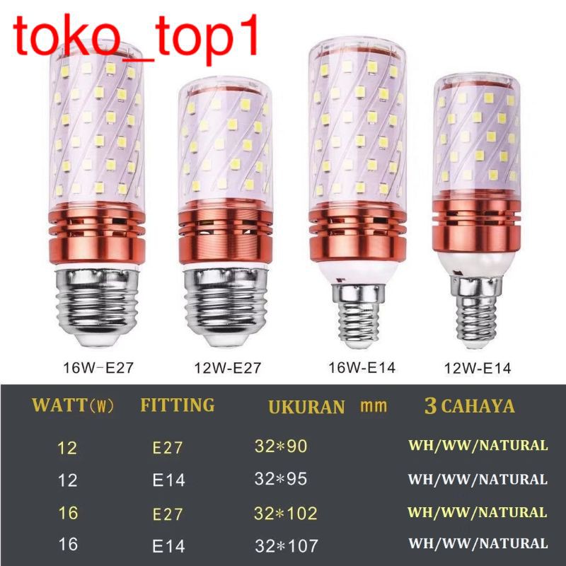 Jual LAMPU CANDLE LED E27 /model jagung/ E14 3warna 12w /lampu lilin / 3warna/lampu hias ...