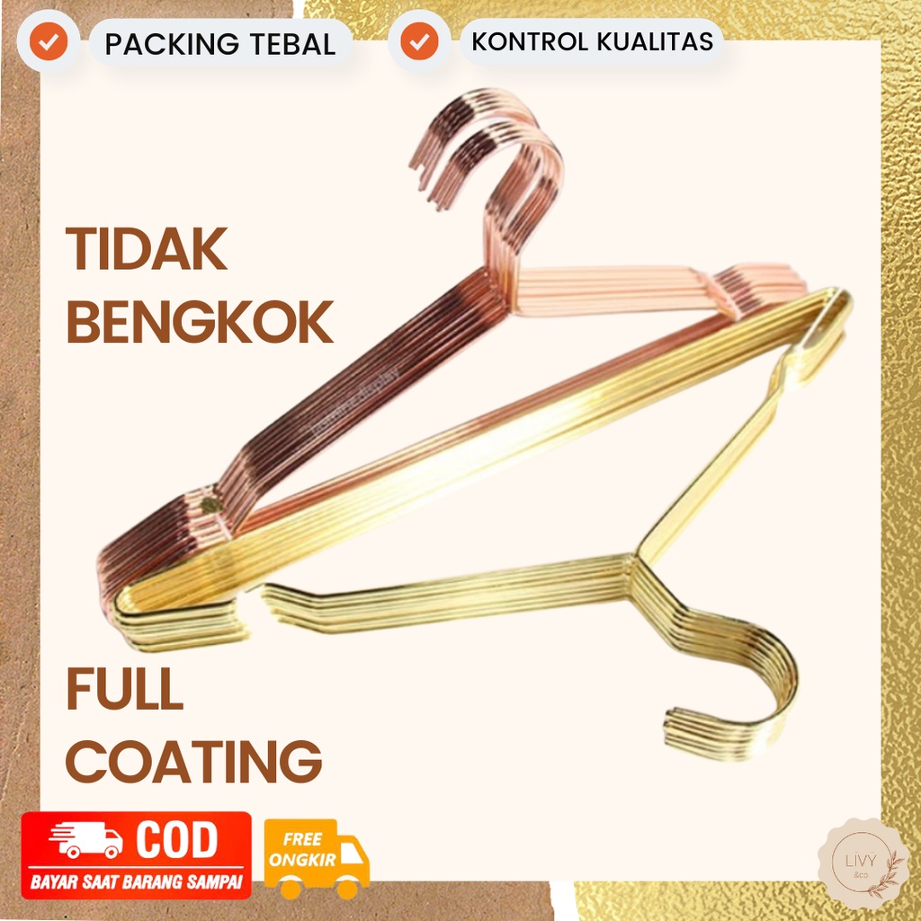 Jual HANGER BAJU BESI COATING TEBAL EMAS GOLD AREUM | Shopee Indonesia