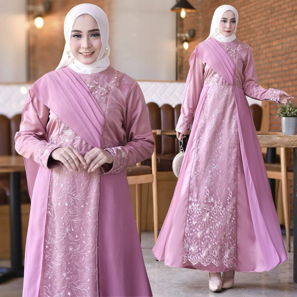 Jual Saphira Gamis Maxi Pesta Jumbo Size M , L , XL , XXL / Baju Gamis Brukat Tile / Gamis ...
