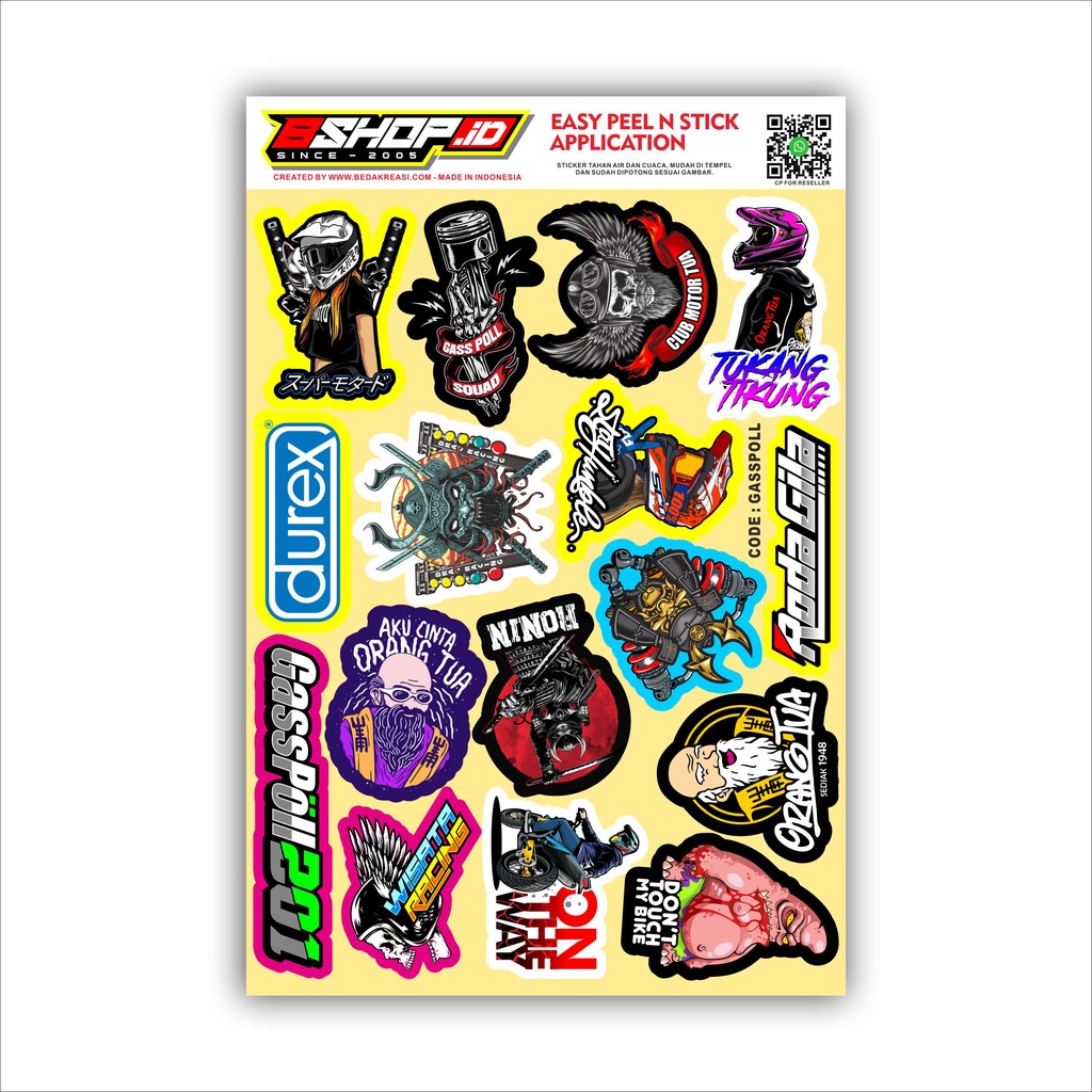 Jual Sticker Pack lembaran Variasi GASSPOLL isi banyak bahan graftac ...
