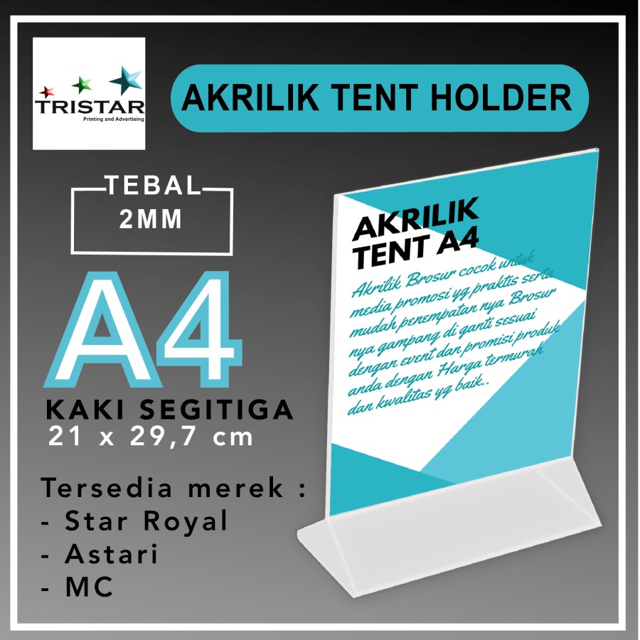 Jual AKRILIK TENT HOLDER STAND A4 KAKI SEGITIGA / TEMPAT BROSUR TENT ...