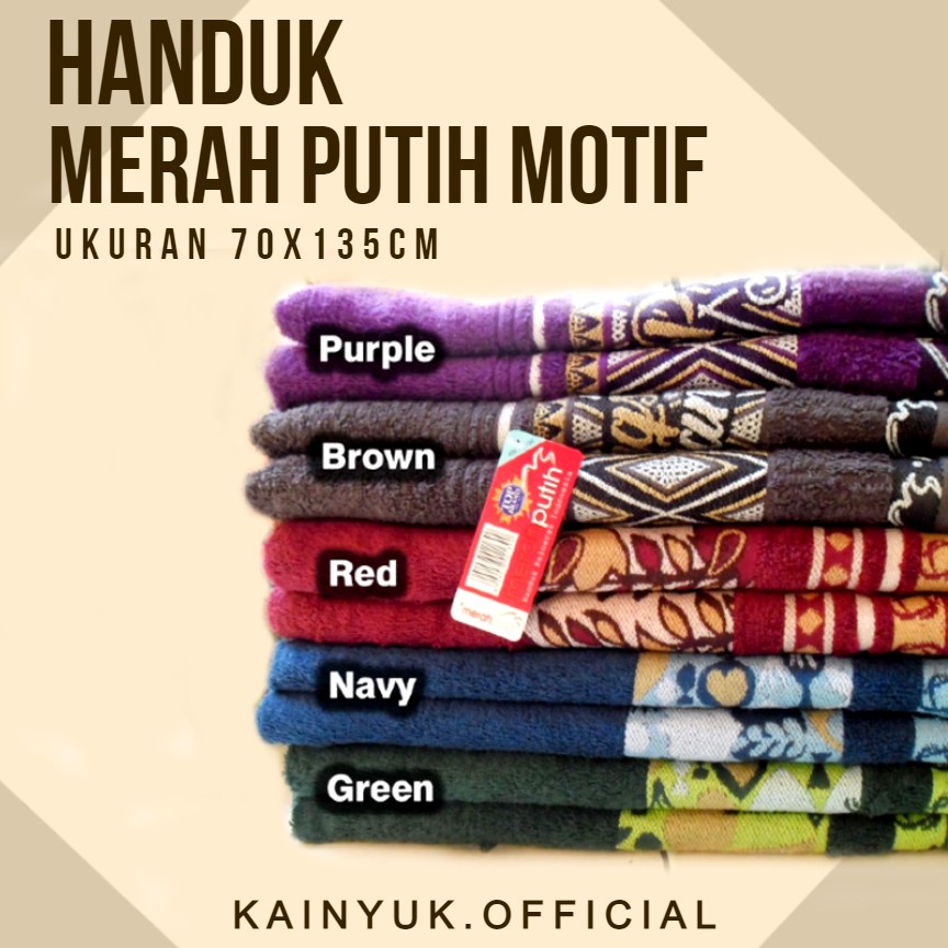 Jual HANDUK MERAH PUTIH MOTIF 70cmx135cm dan 60cmx130cm List Tebal by ...