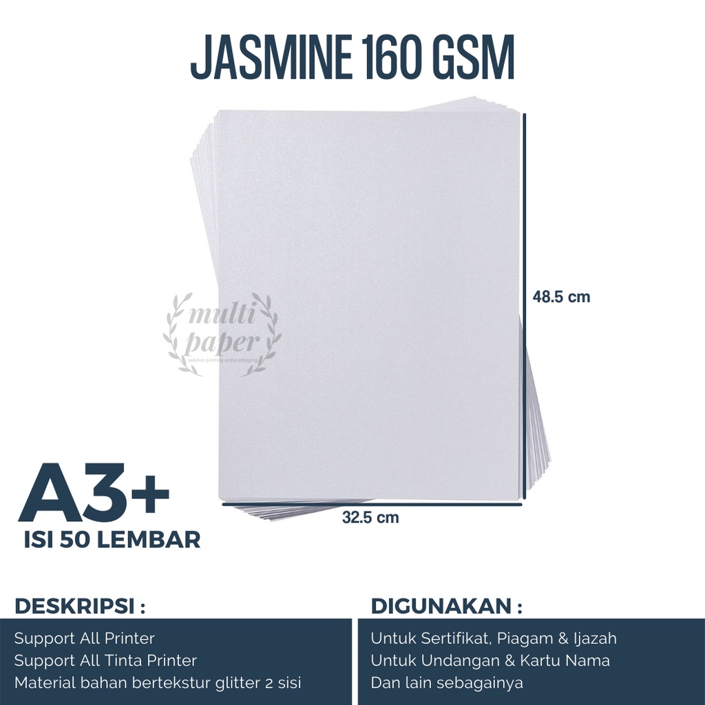 Jual Kertas Glitter A3+ Jasmine isi 50 lembar / Kertas Jasmine A3 Plus / Kertas A3 Plus Undangan ...