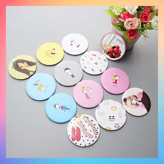 Jual Kaca Mini Cermin Bulat Motif Karakter Cermin Make Up Travelling ...
