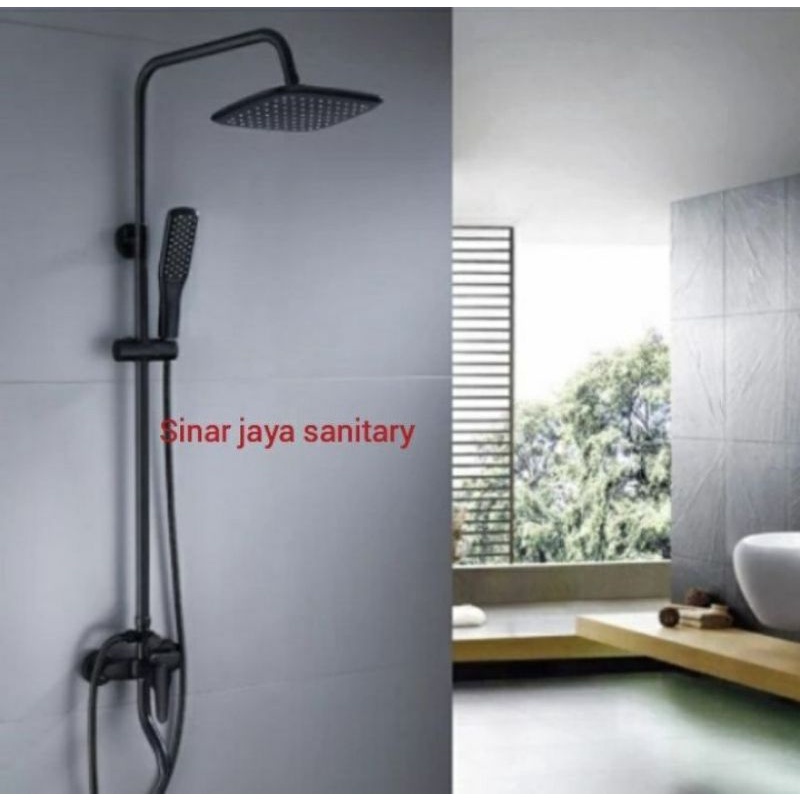 Jual kran tiang shower kotak hitam panas dingin stainless / kran shower tiang hitam panas dingin ...
