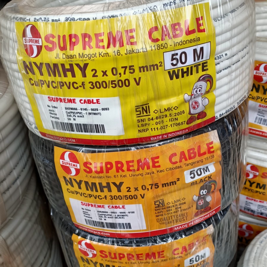 Jual KABEL SERABUT SUPREME NYMHY/NYYHY 2X0.75MM 50M (HITAM/PUTIH) | Shopee Indonesia