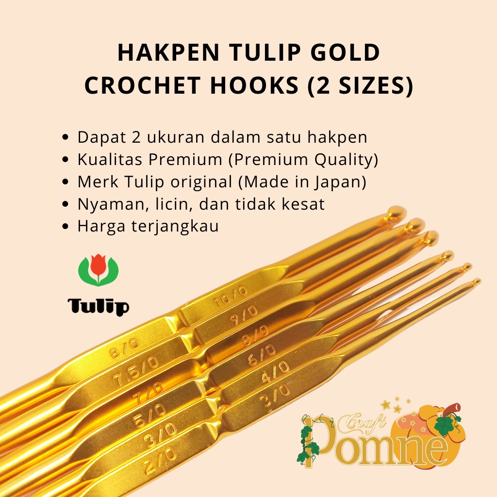 Jual TULIP GOLD DOUBLE POINTED CROCHET HOOK | HAKPEN TULIP GOLD 2 ...