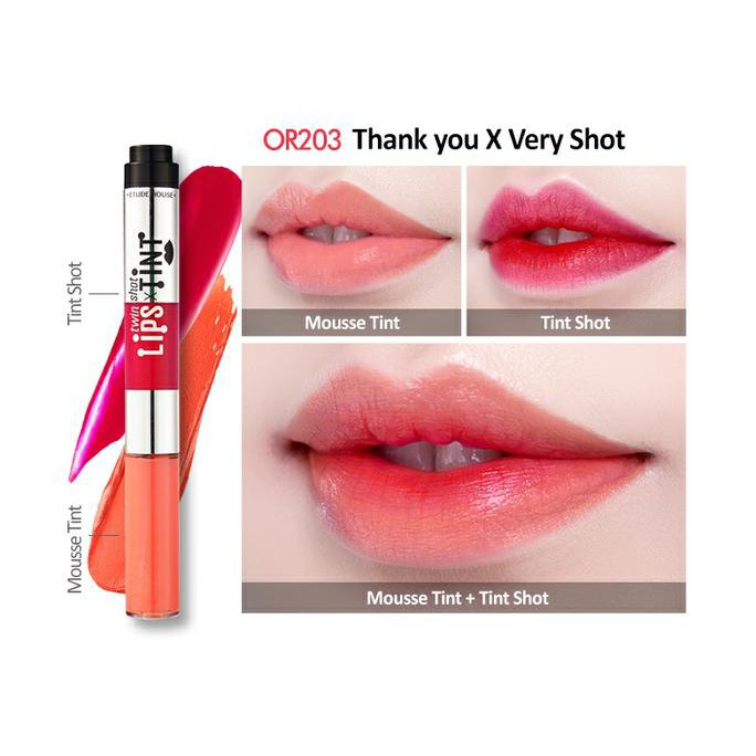 Jual etude house lip tint twin shot lips tint - Orange | Shopee Indonesia