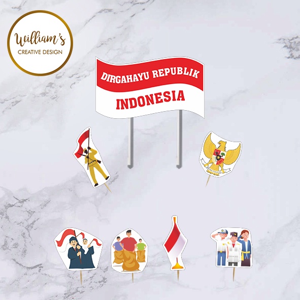 Jual Hiasan Kue Cake Topper HUT RI / Dirgahayu RI 1 isi 7 STICK ...