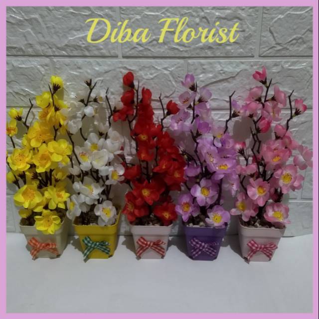 Jual Bunga Hias Artificial Sakura / pajangan bunga untuk meja Pot Kotak ...