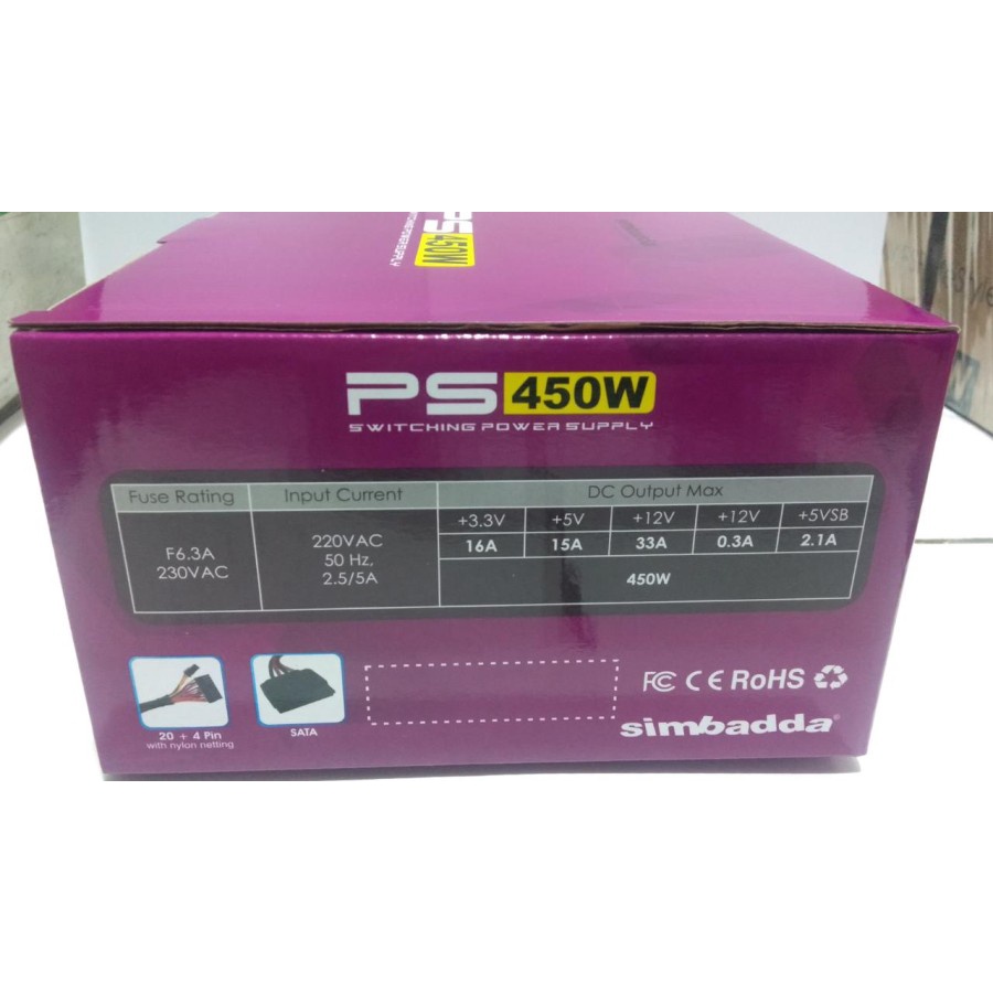 Jual Power Supply Simbadda 450 watt / Simbada 450w 20+4Pin Garansi ...