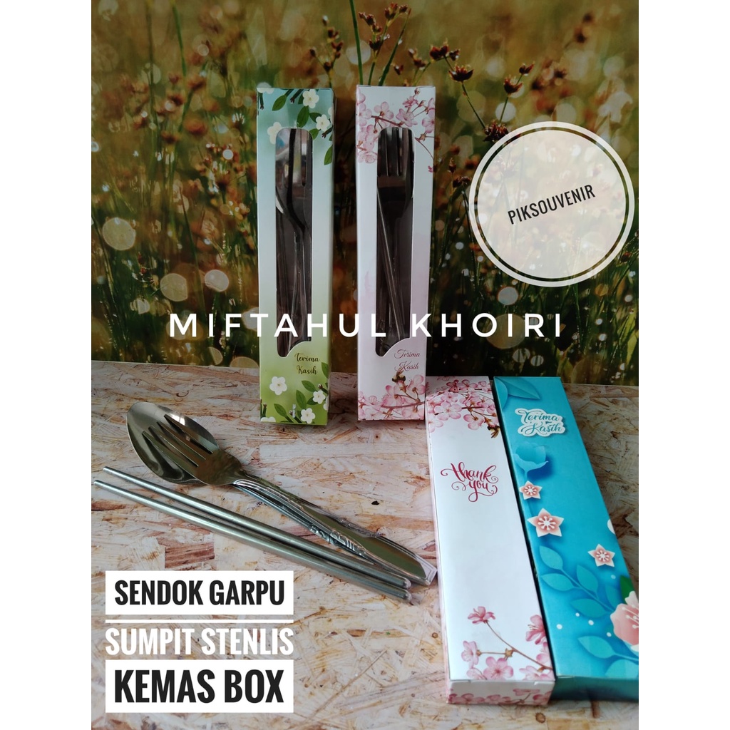 Jual Souvenir Sendok Garpu Makan DAN PAKAI SUMPIT STENLIS Kemasan box ...