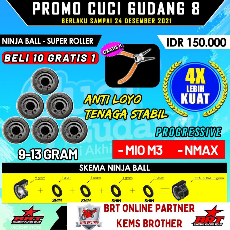 Jual NINJABALL NMAX AEROX MIO M3 SUPER ROLLER BRT ORIGINAL NINJA BALL ...