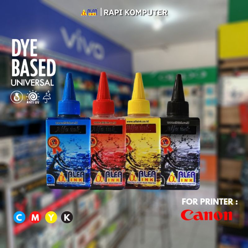 Jual Tinta printer canon Alfa ink 100ml Alfaink hitam, merah, kuning ...