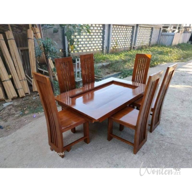 Jual Meja makan Balero Jari Kayu jati 6 Kursi - wonten art Dining Table | Shopee Indonesia