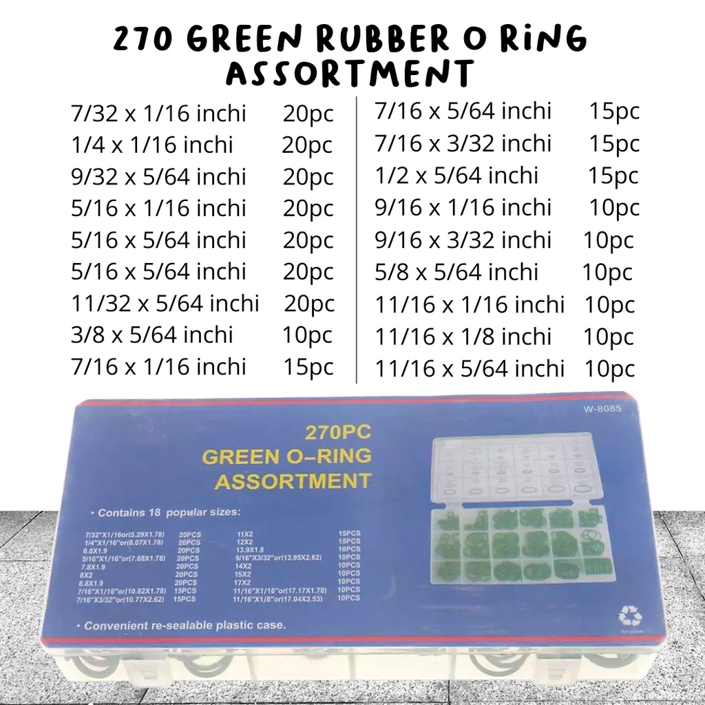 Jual Isi 270PCS GREEN O-Ring Seal / Karet Rubber Oring Seal Tightening Assortment + box 18 ...