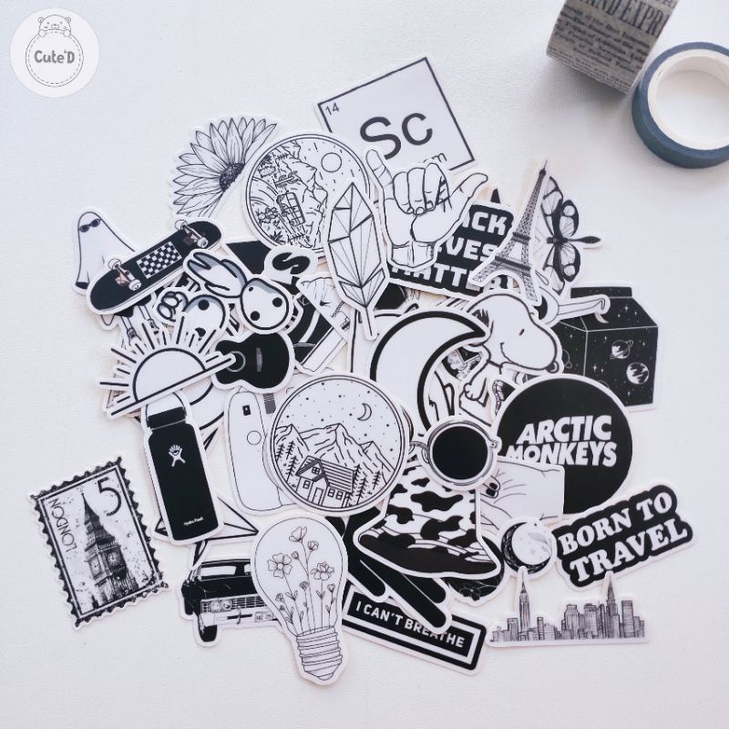 Jual 45+ Set Sticker Tumblr "BLACK & WHITE"/ Tahan Air (Tinggal Tempel ...
