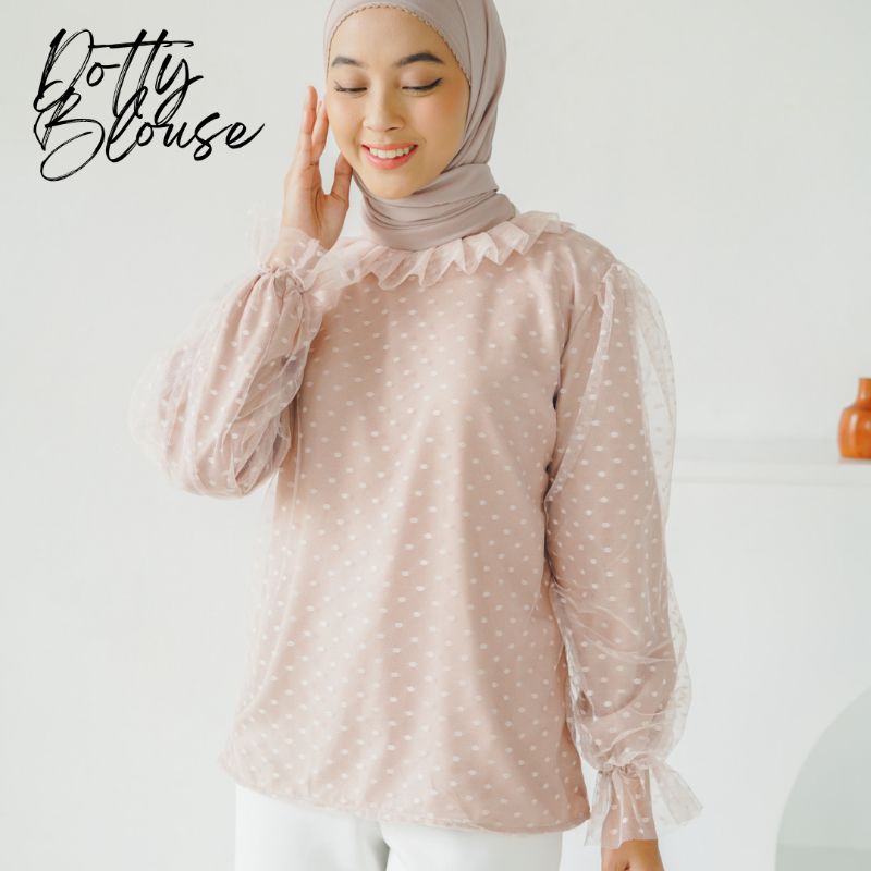 Jual ATASAN WANITA DOTTY BLOUSE BALON TULLE DOT KEKINIAN ALA SELEBGRAM | Shopee Indonesia