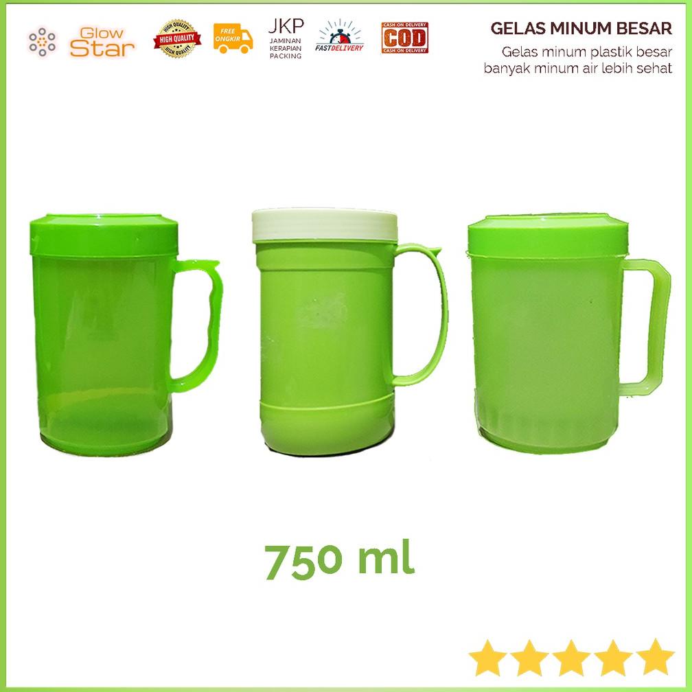 Jual Gelas Cangkir Mug Minum Plastik Besar 750 Ml Hijau, Gelas Air ...