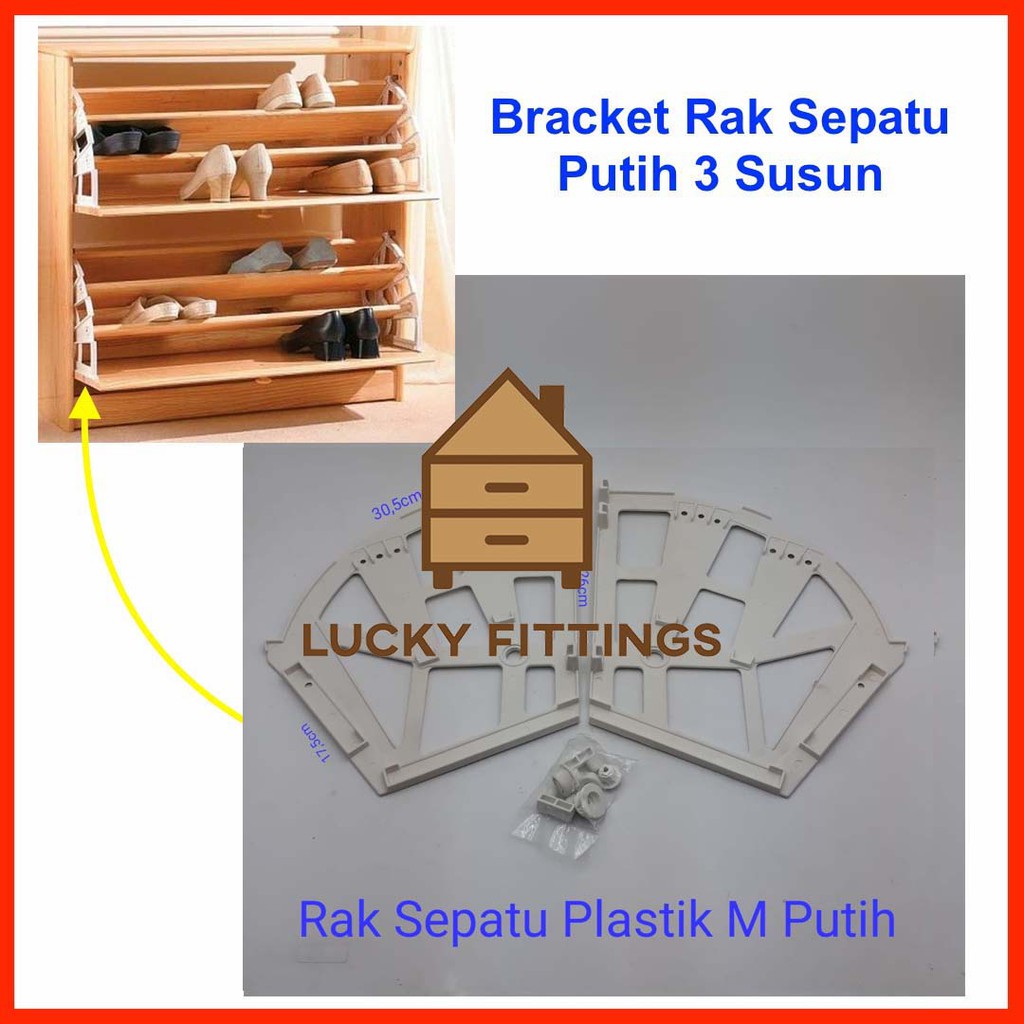 Jual Rak Lemari Sepatu Bracket Fitting Engsel Putar 3 Susun Putih ...