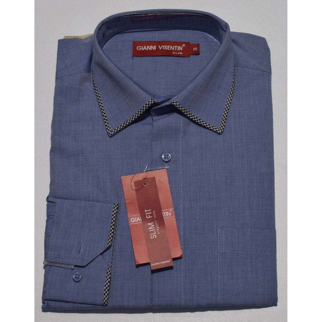 Jual Kemeja Pria GIANNI VISENTIN Lengan Panjang Biru Tekstur Slim Fit ...