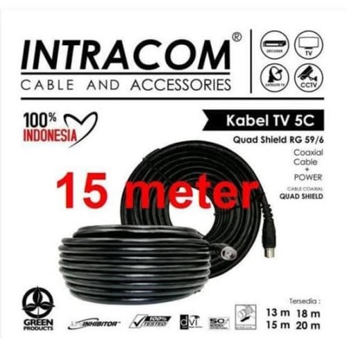 Jual KABEL ANTENA INTRACOM + JACK TV PATEN 5C RG6 HITAM 15 METER | Shopee Indonesia
