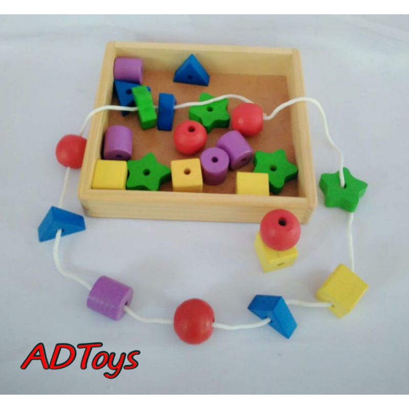 Jual mainan kayu meronce geometri + kotak kayu | Shopee Indonesia