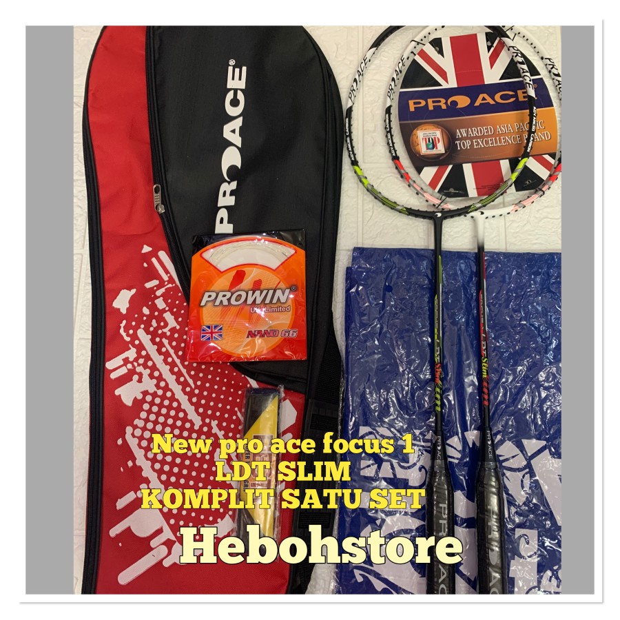 Jual Raket Badminton PRO ACE FOCUS 1 LDT slim komplit senar+tas+kaos ...