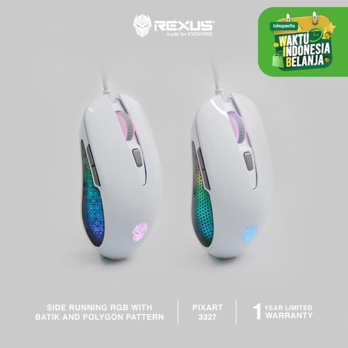 Jual Rexus Mouse Gaming Arsa 12400 DPI - Putih, Polygon | Shopee Indonesia