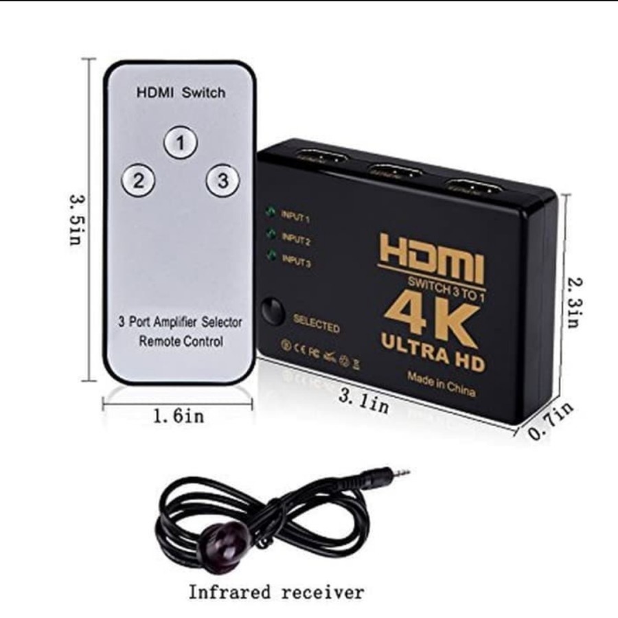 Jual HDMI SWITCHER 1-3, HDMI SWITCH 3 PORT 4K ULTRA HD WITH REMOTE ...