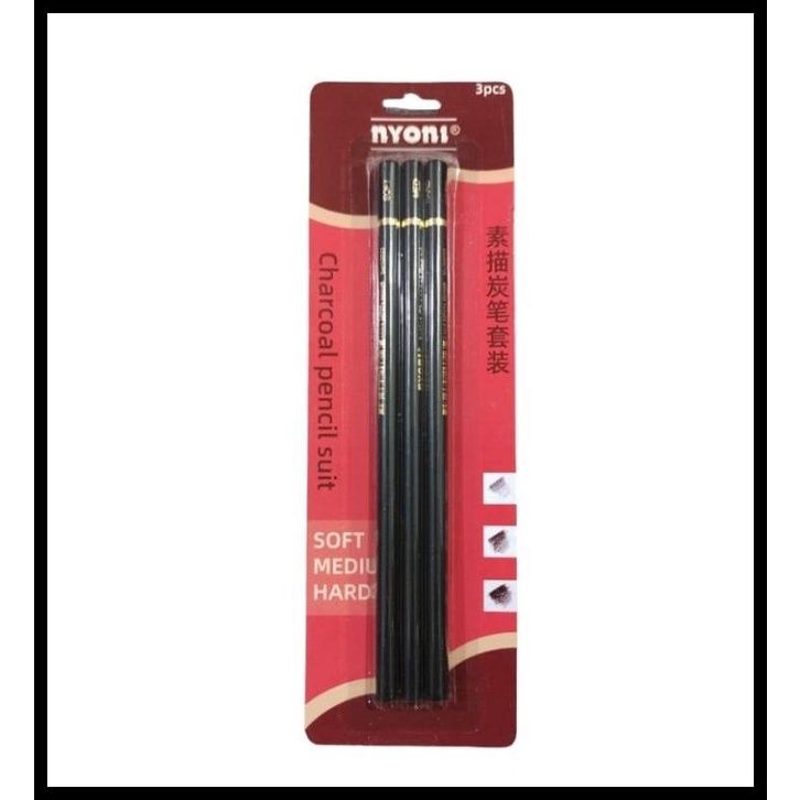 Jual Nyoni Charcoal Pencil Set 3 / Pensil Charcoal Set 3 | Shopee Indonesia