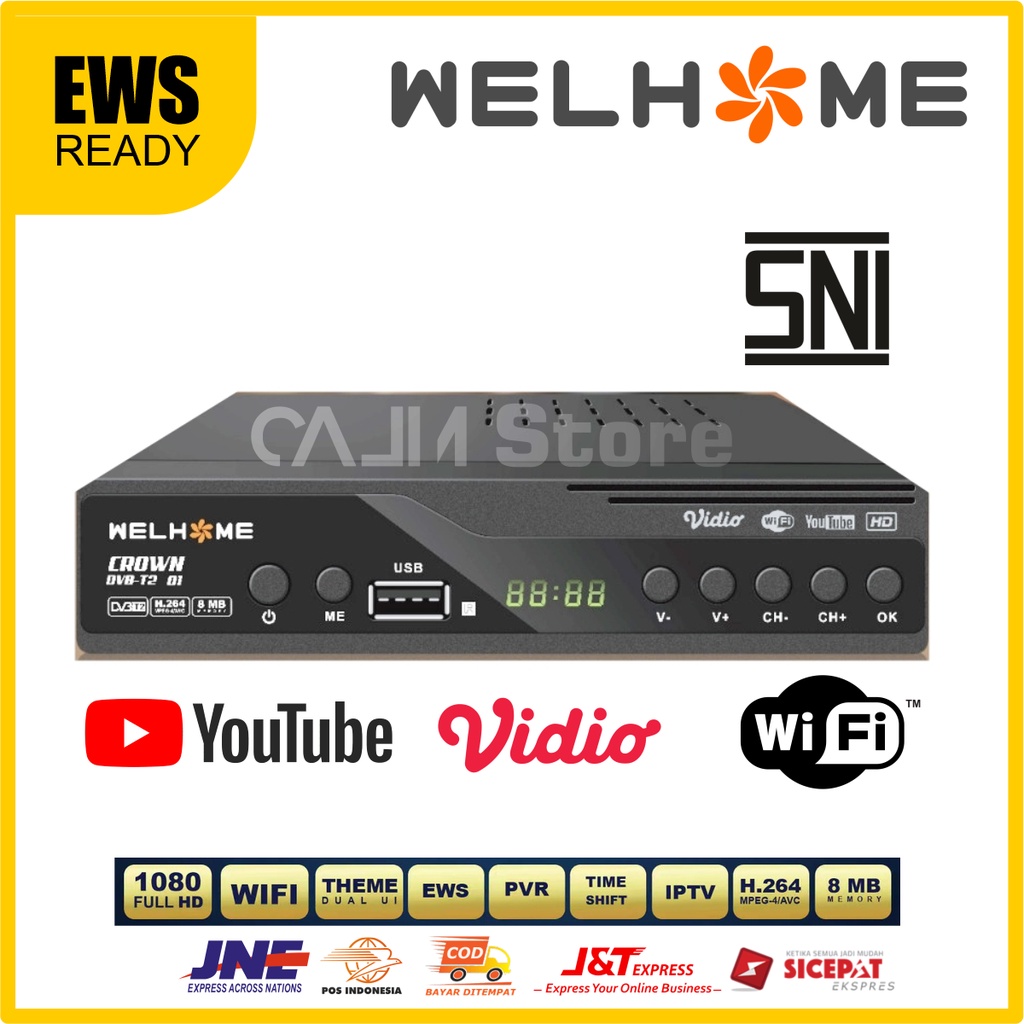 Jual STB SET TOP BOX WELHOME RECEIVER PENERIMA SIGNAL DVB T2 01 TV DIGITAL FULL HD CROWN 0006 ...