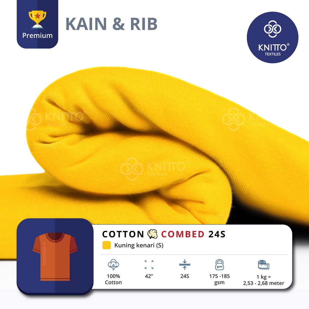 Jual KAIN COTTON COMBED 24S KUNING KENARI + RIB ( BAHAN KAOS ) - KNITTO ...