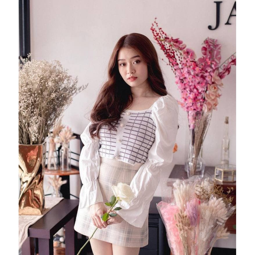 Jual DOROTHY TOP | atasan model korea lengan panjang grid channel ...