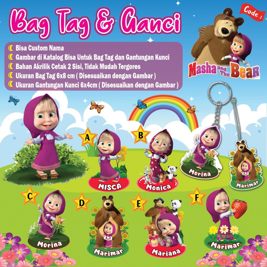 Jual PO3hari Bagtag / Keychain / gantungan kunci Custom NAMA MASHA AND ...