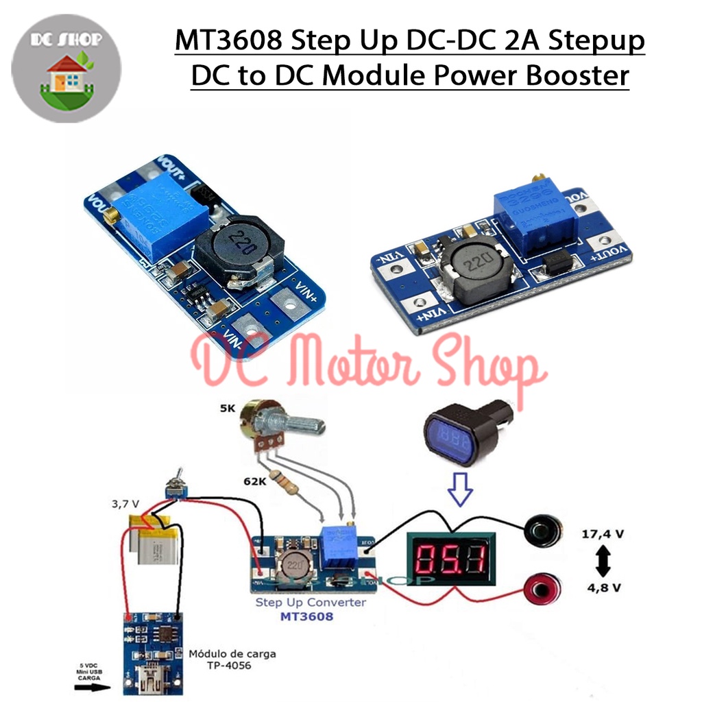 Jual MT3608 Step Up DC-DC 2A Stepup DC to DC Module Power Booster | Shopee Indonesia