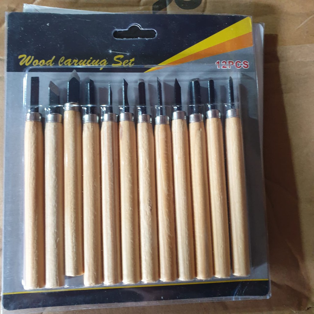 Jual SELLERY Wood Carving Tools Set 12 Lino Cut Tools Cukil Kayu Pahat ...