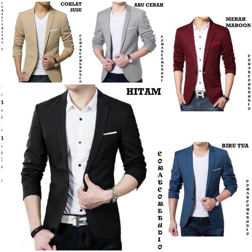 Jual 19 WARNA Blazer Pria Jas Cowok Laki Polos Kantor Kerja Formal Saku ...