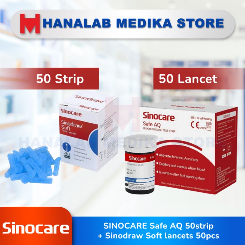 Jual SINOCARE Safe AQ 50strip + Sinodraw Soft lancets 50pcs (merah ...