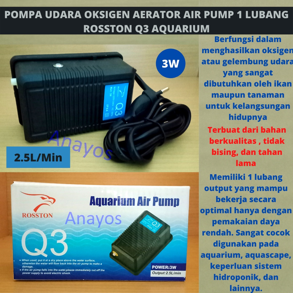 Jual Pompa Udara Oksigen Aerator Air Pump 1 lubang ROSSTON Q3 Aquarium | Shopee Indonesia