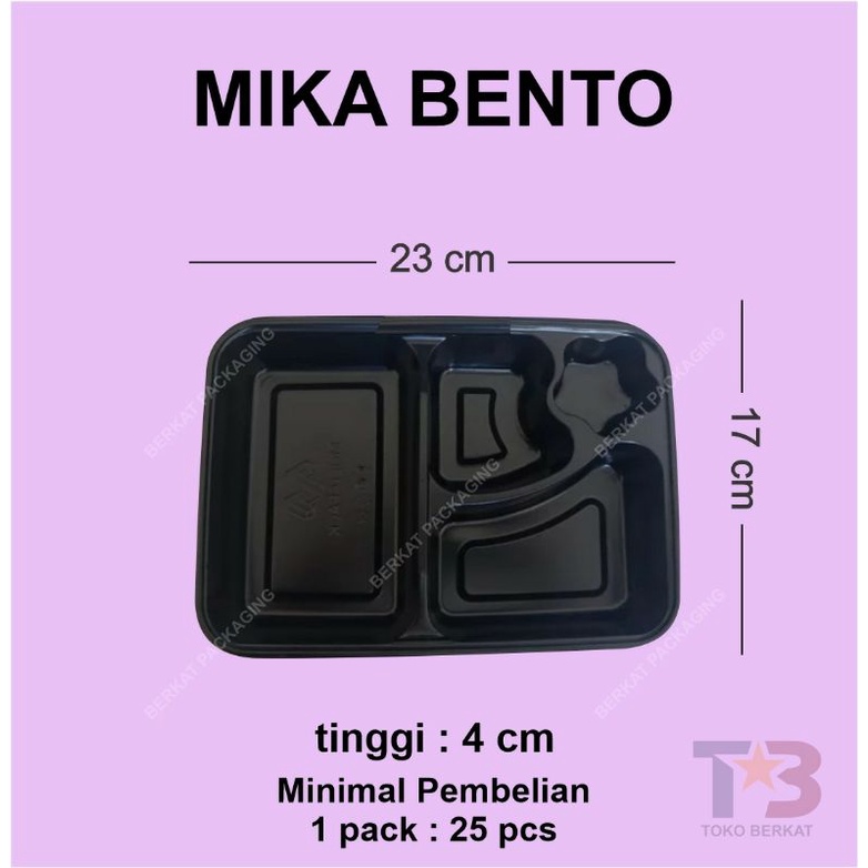 Jual Mika Bento 4 Sekat ISI 25bj & 50bj Warna Hitam / Box Bento/ Mika ...