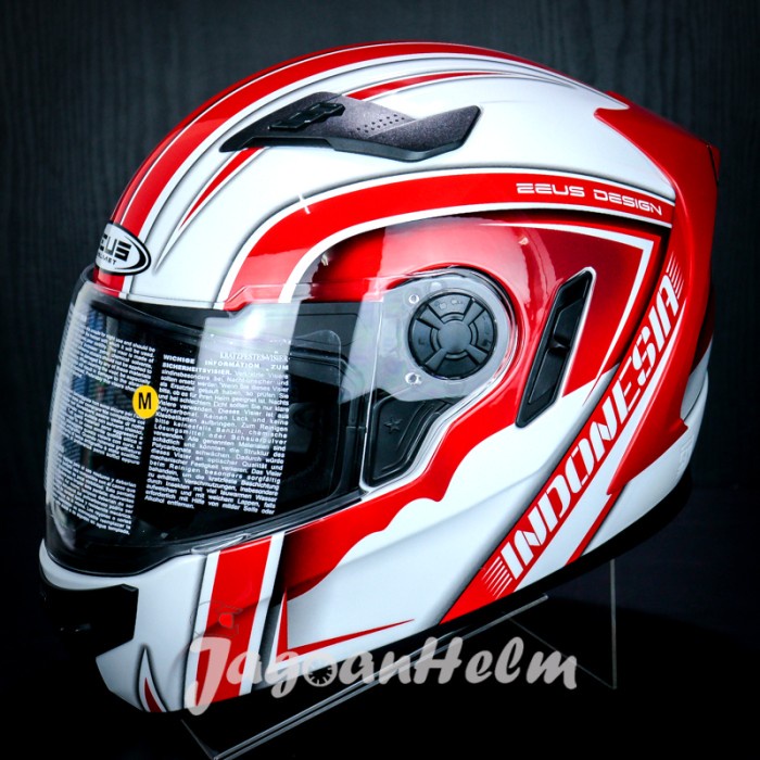 Jual ZEUS HELM ZS 813 INDONESIA GLOSS WHITE AN16 RED ZS813 DOUBLE VISOR ...