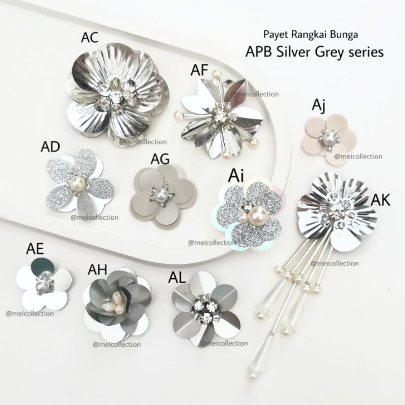 Jual (satuan) Payet rangkai bunga kompilasi APB grey silver abu series ...