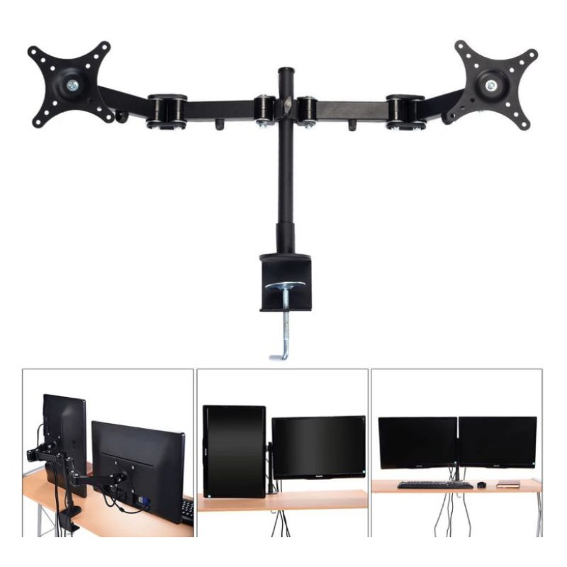 Jual bracket desktop dual monitor komputer desk mount meja clamp lengan ...