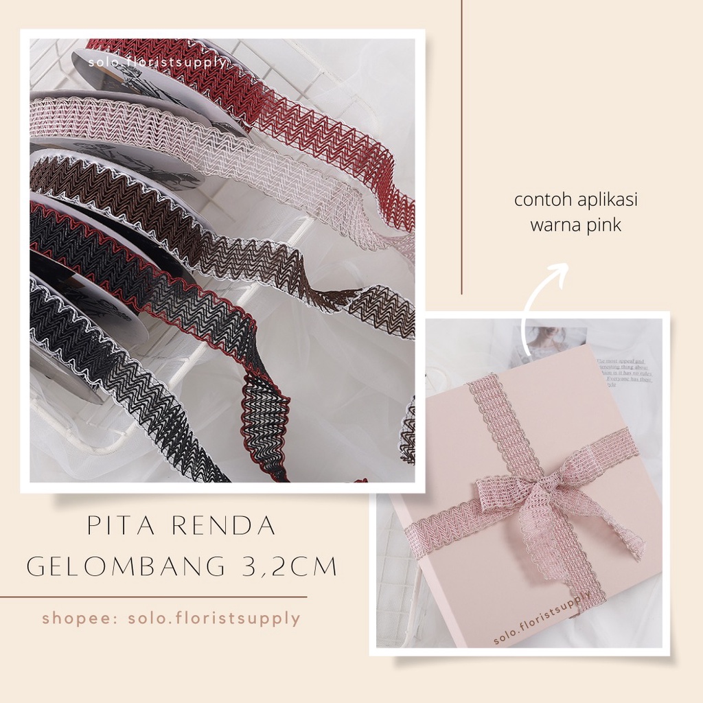 Jual 1M PITA RENDA GELOMBANG LEBAR 3,2 CM PANJANG 1M ROLL RIBBON PITA ...
