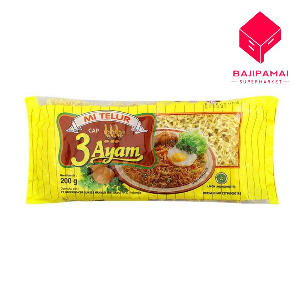 Jual Mi Telur Cap 3 Ayam Kuning - Mi Pipih 200 Gram | Shopee Indonesia