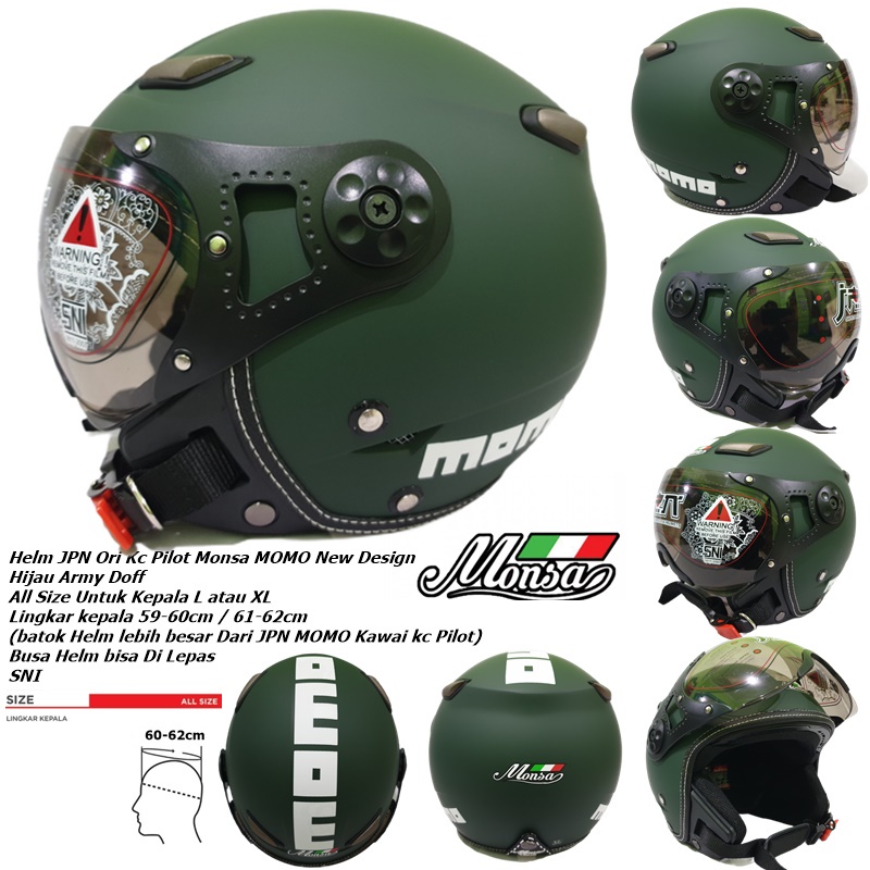 Jual Helm Bogo Dewasa Kaca Pilot Retro Klasik JPN MONSA MOMO / Kawai ...