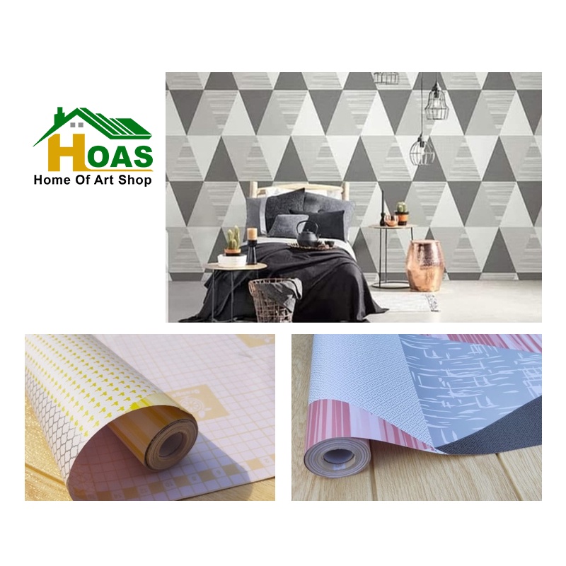 Jual Hoas Wallpaper Dinding 45 Cm x 9 Meter Stiker Dinding Motif Segitiga Kuning Biru Pink Abu ...